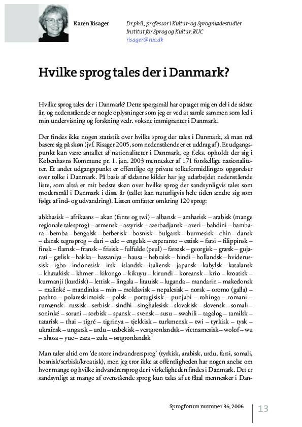 (PDF) Hvilke sprog tales der i Danmark?