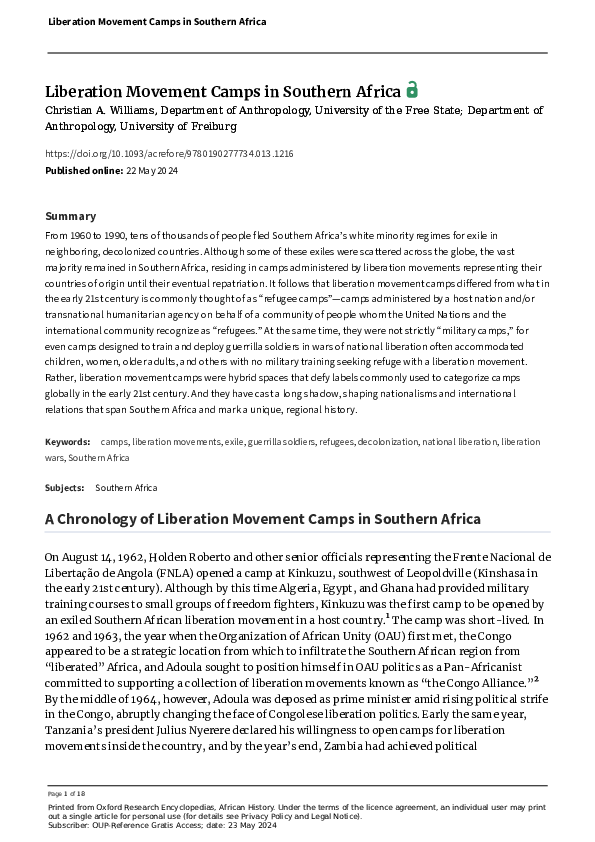 (PDF) Liberation Movement Camps in Southern Africa