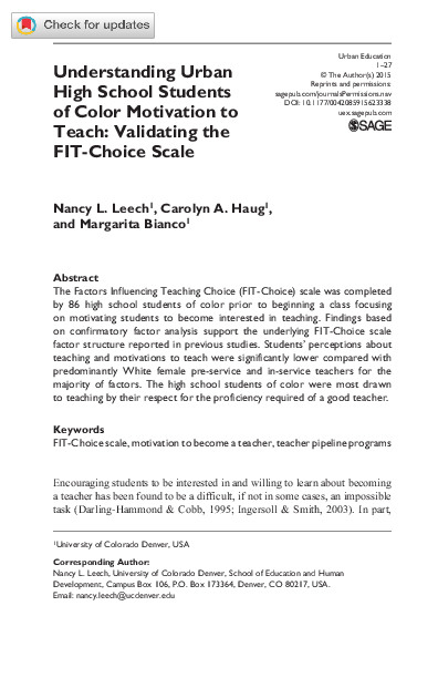 (PDF) Understanding Urban High School Students of Color Motivation to ...
