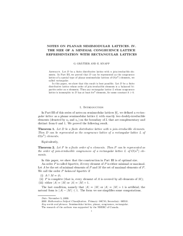 (PDF) Notes on planar semimodular lattices. IV. The size of a minimal ...