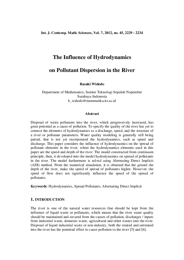 (PDF) on Pollutant Dispersion in the River