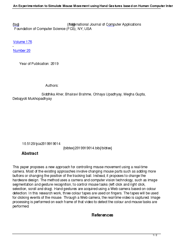(PDF) An Experimentation to Simulate Mouse Movement using Hand Gestures based on Human Computer ...