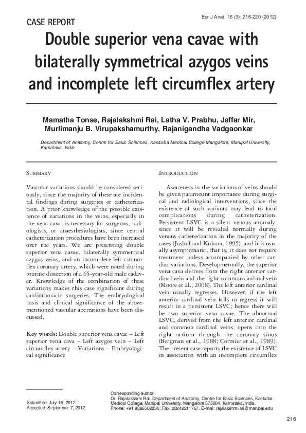 (PDF) Double superior vena cavae with bilaterally symmetrical azygos ...