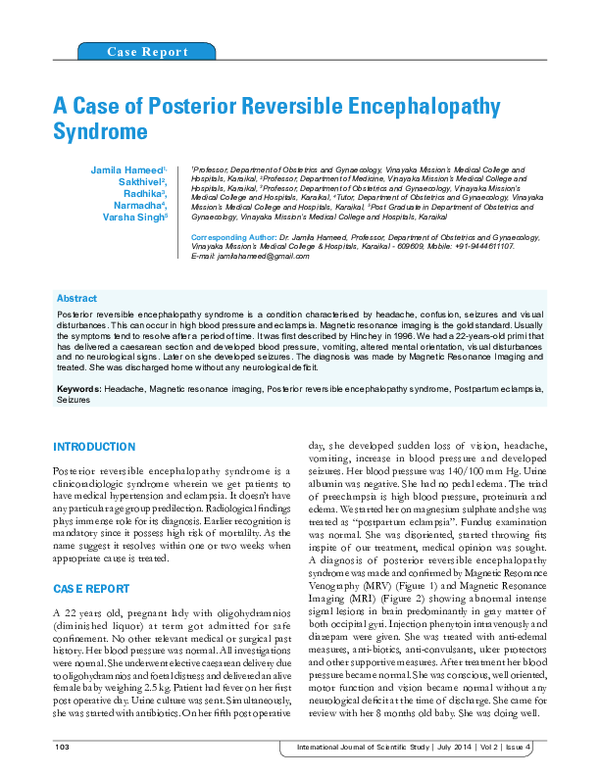 (PDF) A Case of Posterior Reversible Encephalopathy Syndrome
