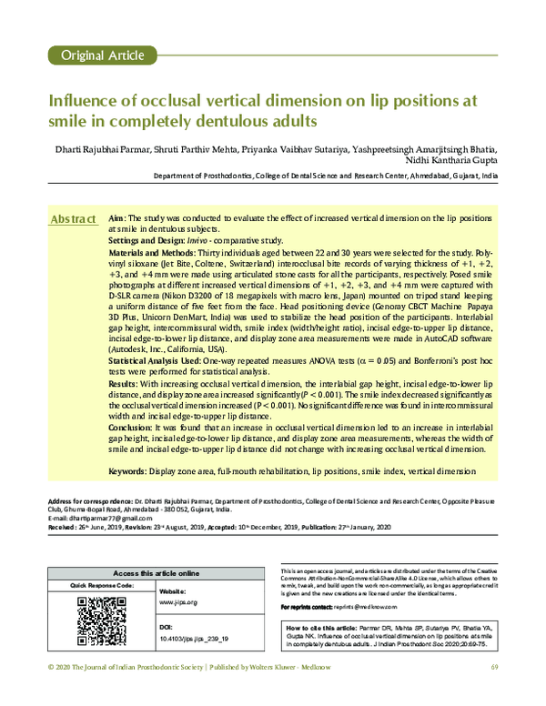 (PDF) Influence of occlusal vertical dimension on lip positions at ...