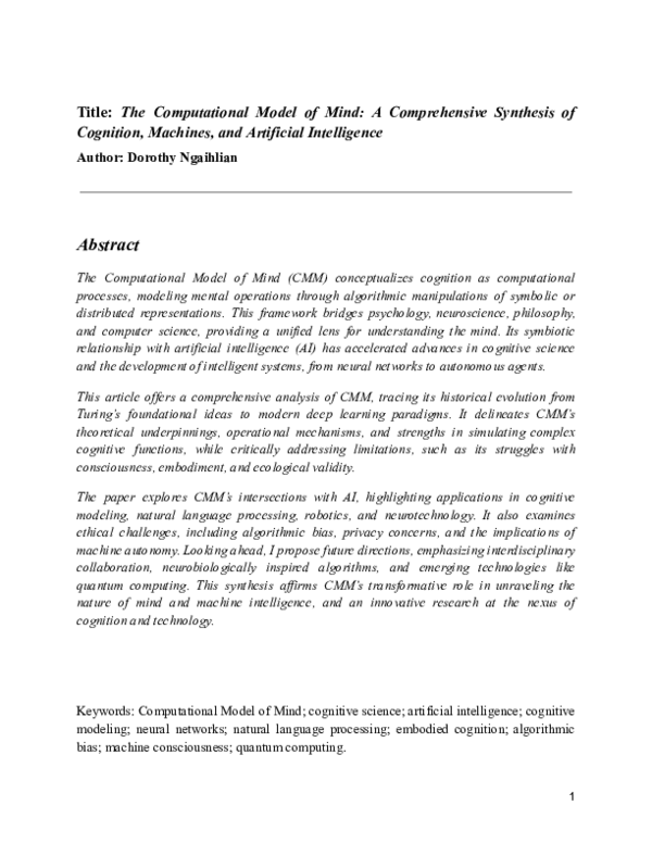 (PDF) The Computational Model of Mind: A Comprehensive Synthesis of ...