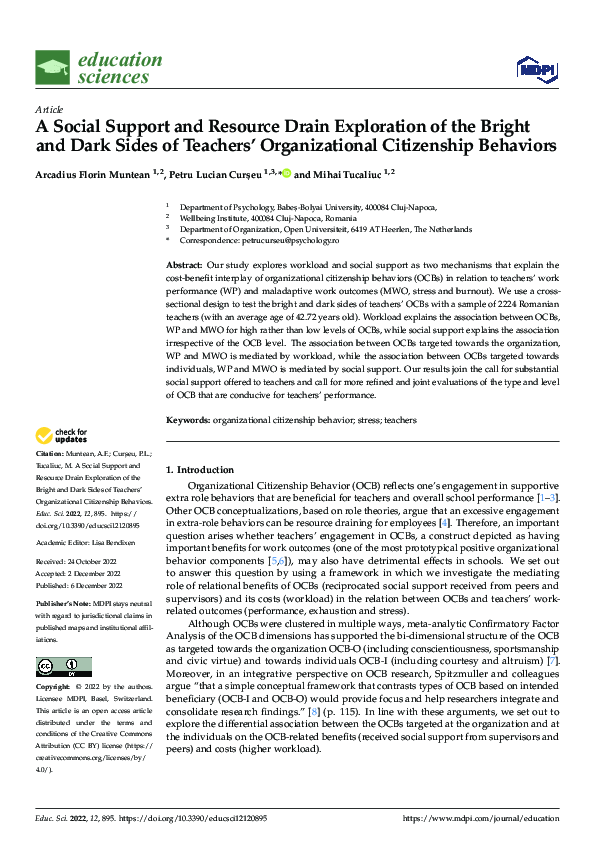 (PDF) A Social Support and Resource Drain Exploration of the Bright and ...