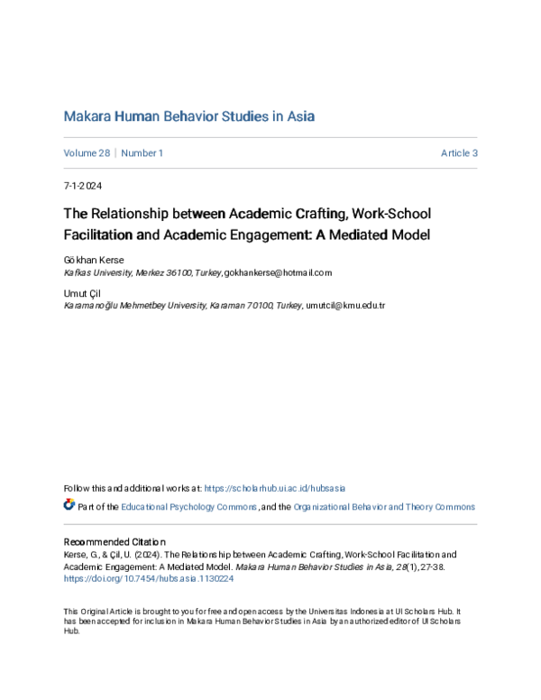 (PDF) The Relationship between Academic Crafting, Work-School Facilitation and Academic ...