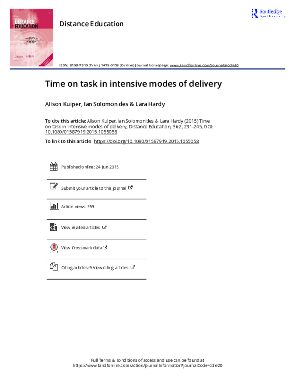 (PDF) Time on task in intensive modes of delivery