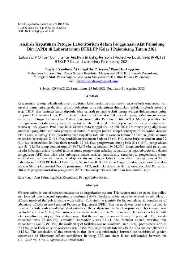 (PDF) Analisis Kepatuhan Petugas Laboratorium dalam Penggunaan Alat ...
