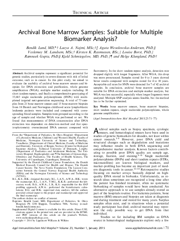 (PDF) Archival Bone Marrow Samples