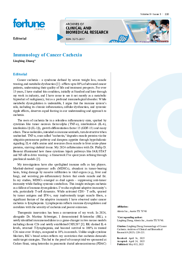 (PDF) Immunology of Cancer Cachexia