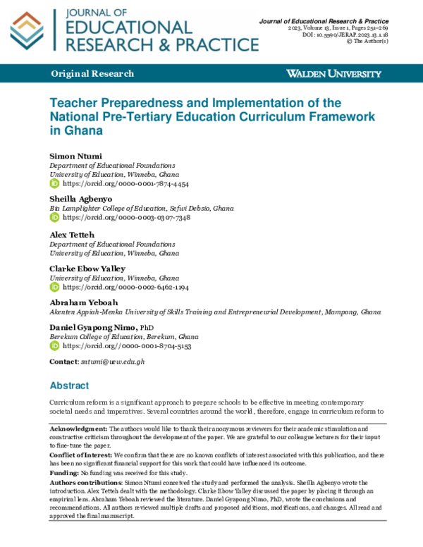 (PDF) Teacher preparedness and Implementation of the National Pre ...