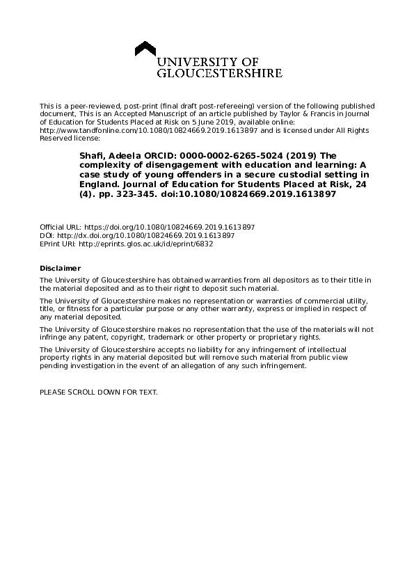 (PDF) The Complexity of Disengagement with Education and Learning: A ...