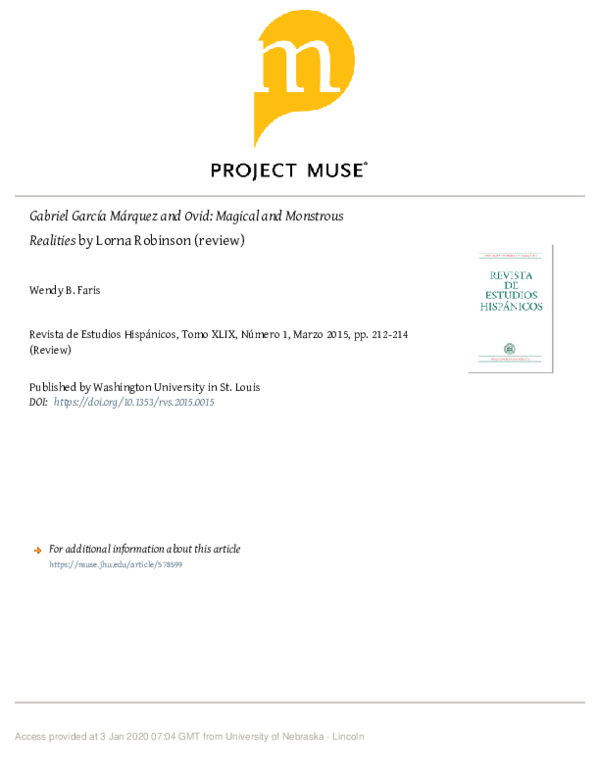 (PDF) Gabriel García Márquez and Ovid: Magical and Monstrous Realities
