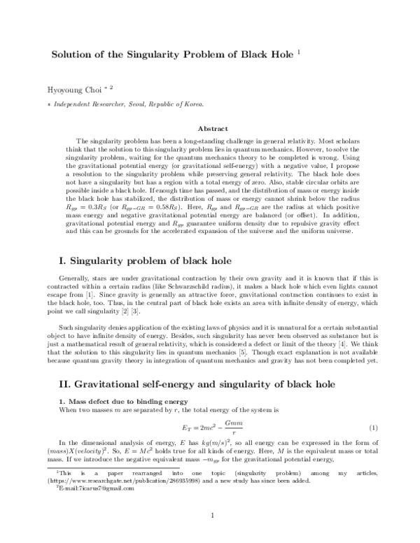 (PDF) Solution of the Singularity Problem of Black Hole