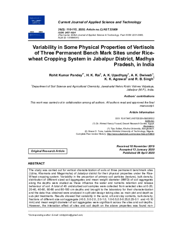 (PDF) Variability in Some Physical Properties of Vertisols of Three ...