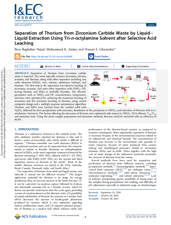(PDF) Separation of Thorium from Zirconium Carbide Waste by Liquid ...