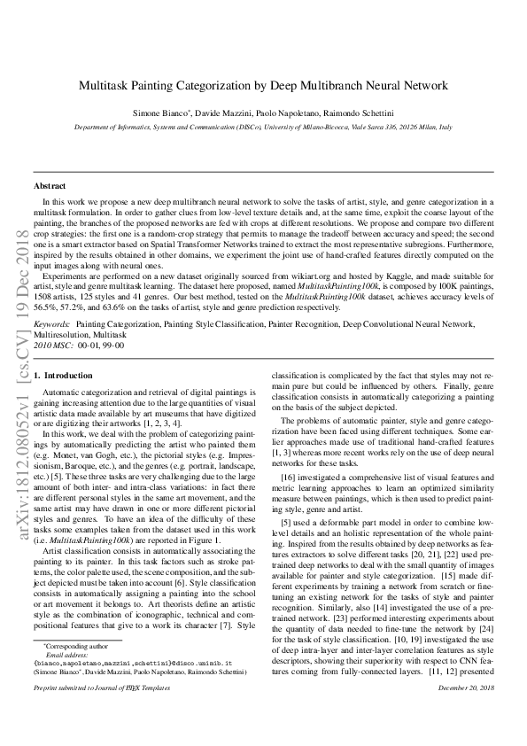 (PDF) Multitask Painting Categorization by Deep Multibranch Neural Network