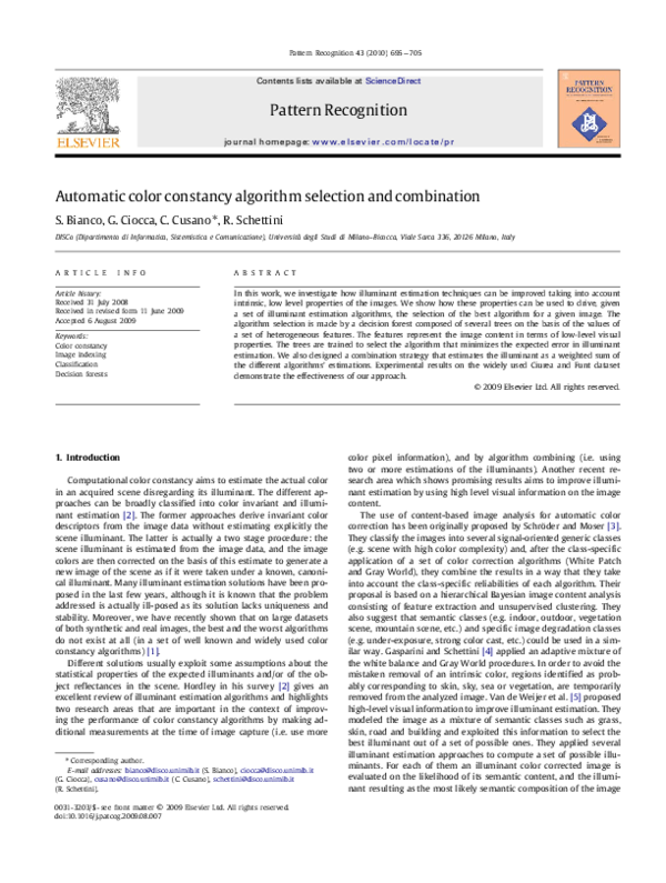 (PDF) Automatic color constancy algorithm selection and combination