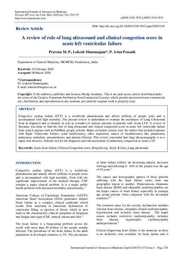 (PDF) A review of role of lung ultrasound and clinical congestion score ...