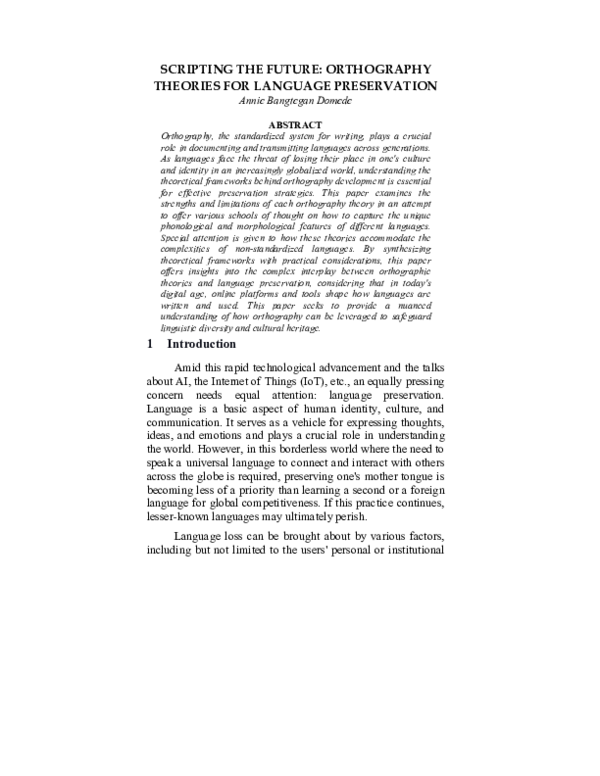 (PDF) Scripting the Future: Orthography Theories for Language Preservation