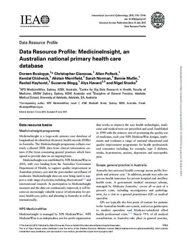 (PDF) Data Resource Profile: MedicineInsight, an Australian national primary health care database