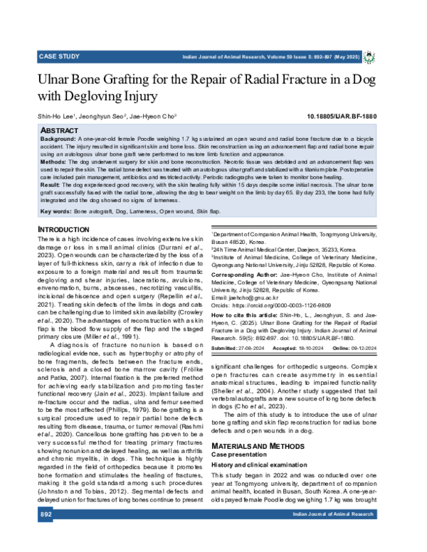 (PDF) Ulnar Bone Grafting for the Repair of Radial Fracture in a Dog ...