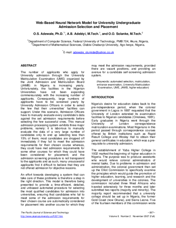 (PDF) Web-Based Neural Network Model for University Undergraduate ...