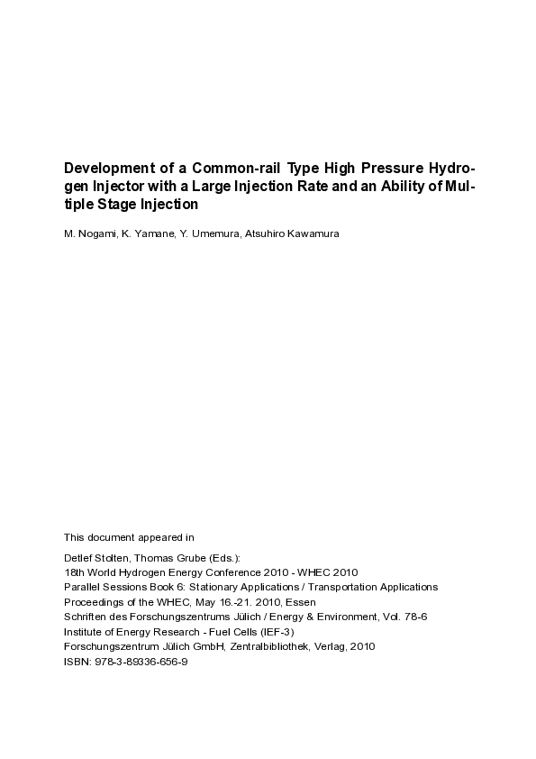 (PDF) Development of a Common-rail Type High Pressure Hydro- gen ...