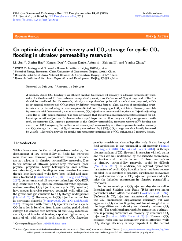 (PDF) Co-optimization of oil recovery and CO2 storage for cyclic CO2 ...