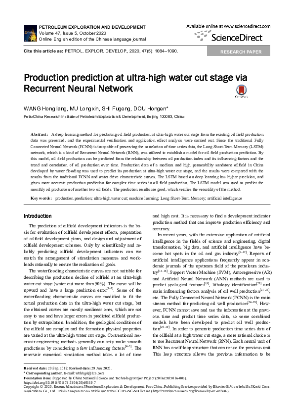 (PDF) Production prediction at ultra-high water cut stage via Recurrent ...