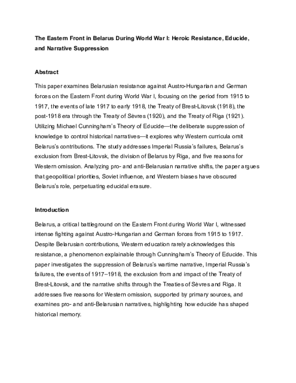 (PDF) The Eastern Front in Belarus During World War I: Heroic ...