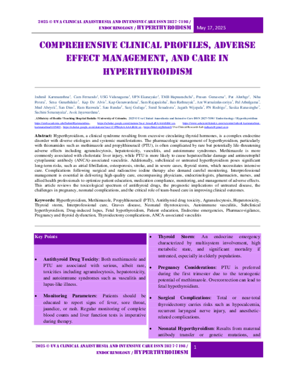 (PDF) Comprehensive Clinical Profiles, Adverse Effect Management, and Care in Hyperthyroidism