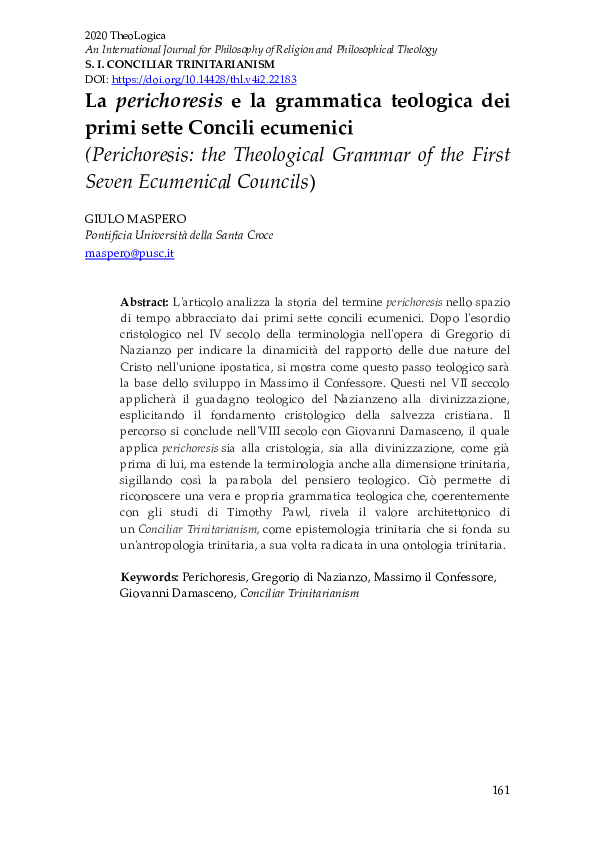 (PDF) La perichoresis e la grammatica teologica dei primi sette Concili ...