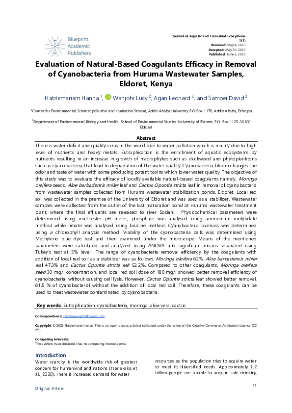(PDF) Evaluation of Natural-Based Coagulants Efficacy in Removal of ...