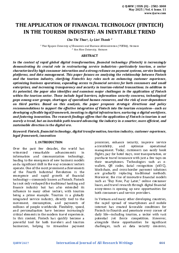 (PDF) THE APPLICATION OF FINANCIAL TECHNOLOGY (FINTECH) IN THE TOURISM ...