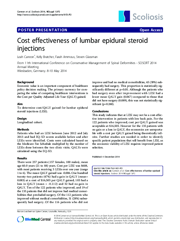 Pdf Cost Effectiveness Of Lumbar Epidural Steroid Injections