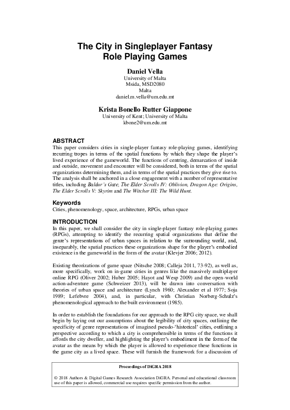 (PDF) The City in Singleplayer Fantasy Role Playing Games