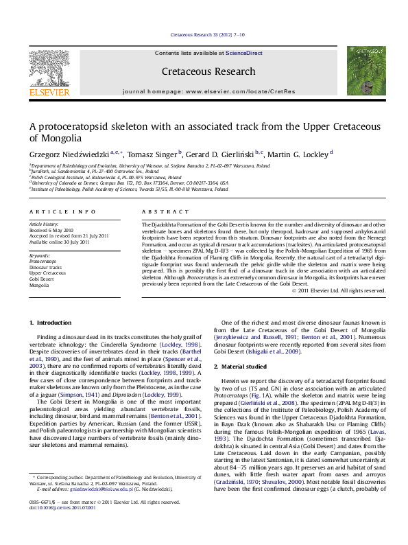 (PDF) A protoceratopsid skeleton with an associated track from the ...
