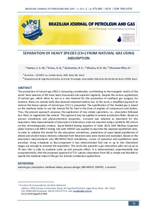 (PDF) Separation of Heavy Species (C5+) from Natural Gas Using Absorption