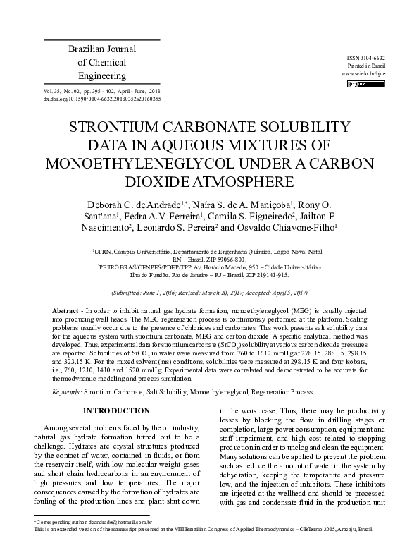 (PDF) Strontium Carbonate Solubility Data in Aqueous Mixtures of ...