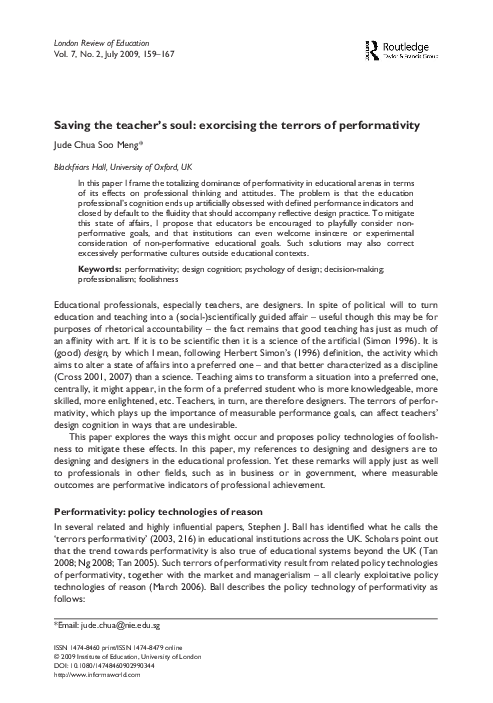 (PDF) Saving the teacher's soul: exorcising the terrors of performativity