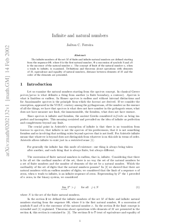 (PDF) Infinite and natural numbers