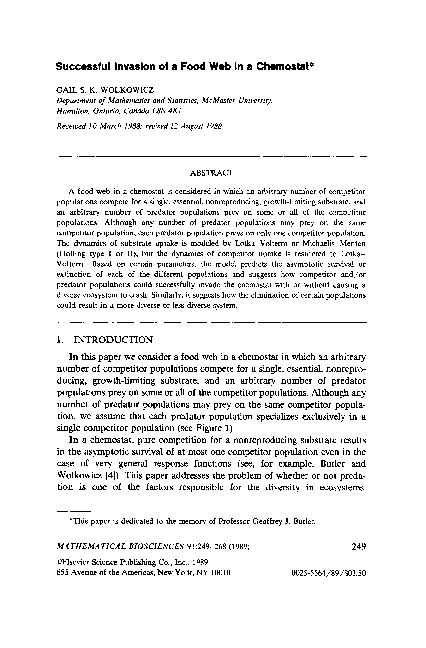 (PDF) Successful invasion of a food web in a chemostat