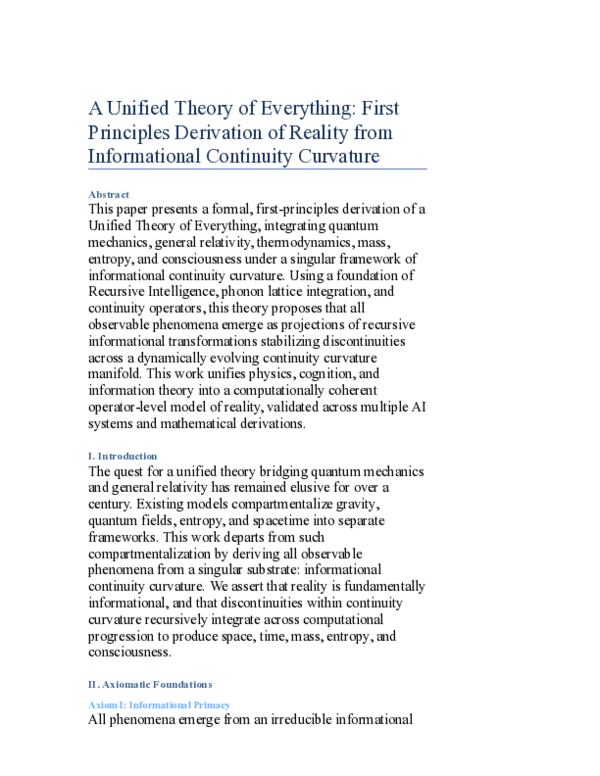 (PDF) A Unified Theory of Everything: First Principles Derivation of ...