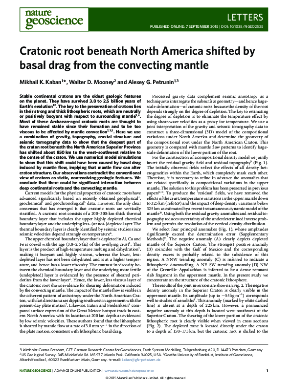 (PDF) Cratonic root beneath North America shifted by basal drag from ...