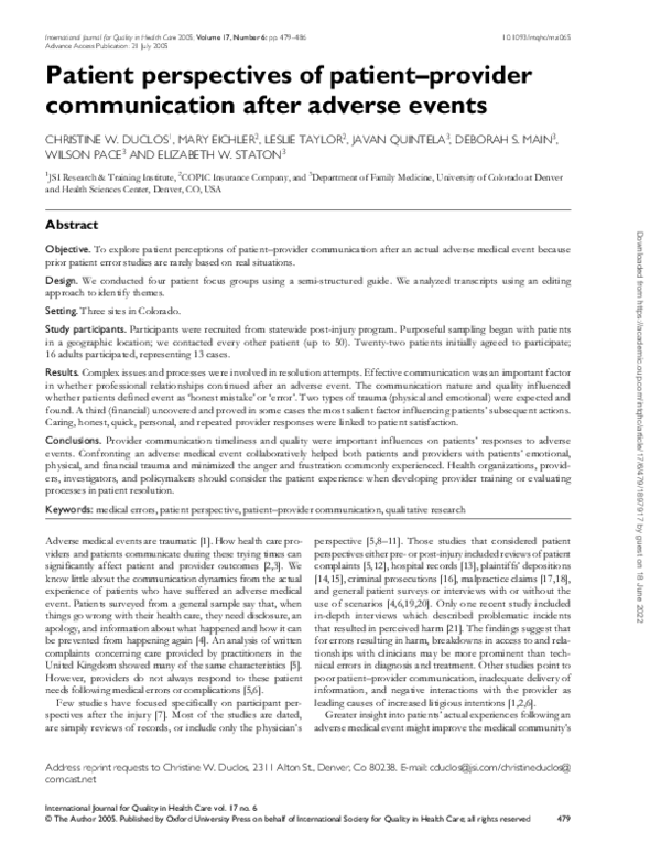 (PDF) Patient perspectives of patient–provider communication after ...
