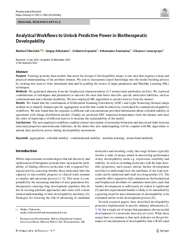(PDF) Analytical Workflows to Unlock Predictive Power in Biotherapeutic ...