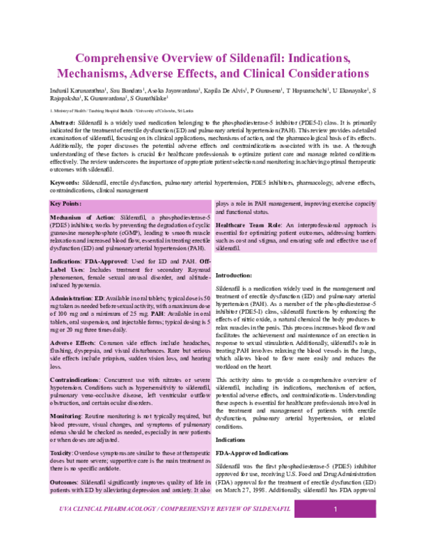 (PDF) Comprehensive Overview of Sildenafil: Indications, Mechanisms ...